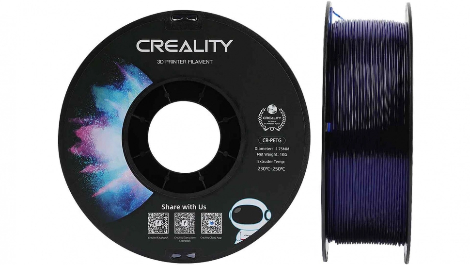 CR PETG пластик Creality Transparent Blue 1,75 мм 1 кг | Planeta3D